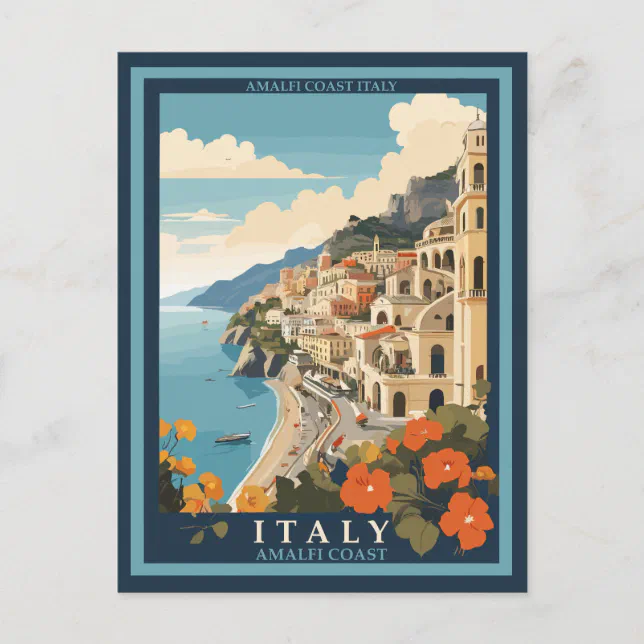 Amalfi Italy Retro Travel Vintage Postcard | Zazzle