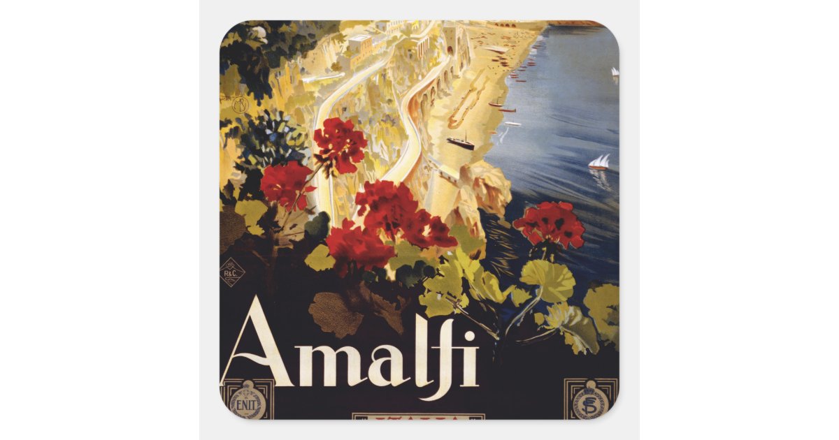Amalfi Italy Travel Poster Art Graphic Square Sticker | Zazzle