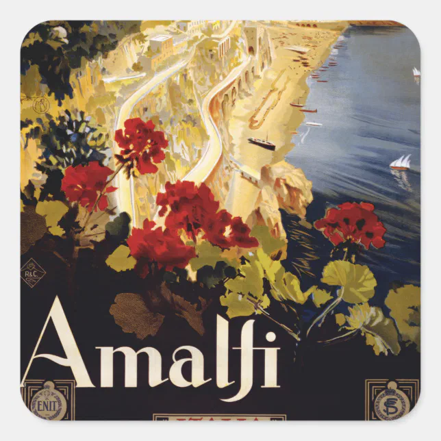 Amalfi Italy Travel Poster Art Graphic Square Sticker | Zazzle