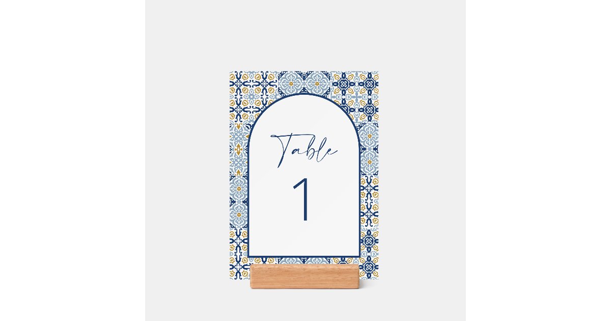 Amalfi Tile Table Numbers with Wooden Stand | Zazzle