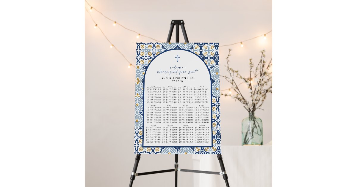 Amalfi Yellow Blue Tile 12 Table Seating Chart Foam Board | Zazzle