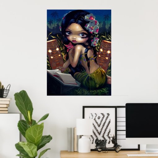 Amara and the Book ART PRINT menehune tiki lowbrow | Zazzle