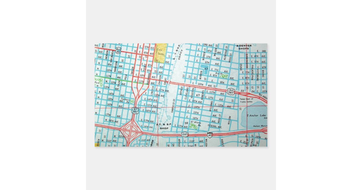 AMARILLO, TX Vintage Map Rectangular Sticker | Zazzle