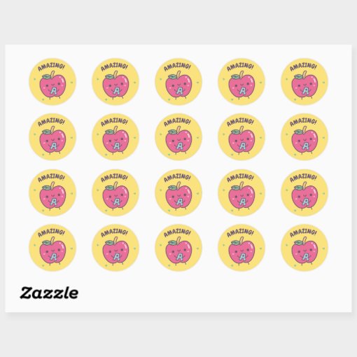 Amazing Cute Red Apple Positive Reward Classic Round Sticker | Zazzle