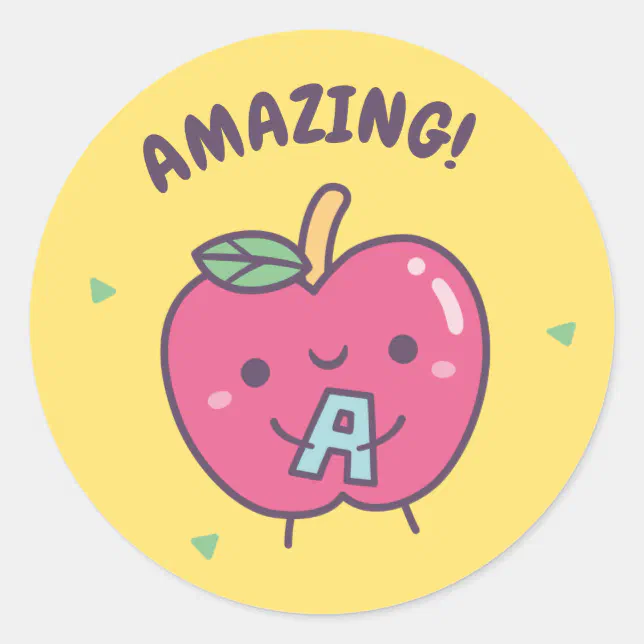 Amazing Cute Red Apple Positive Reward Classic Round Sticker | Zazzle