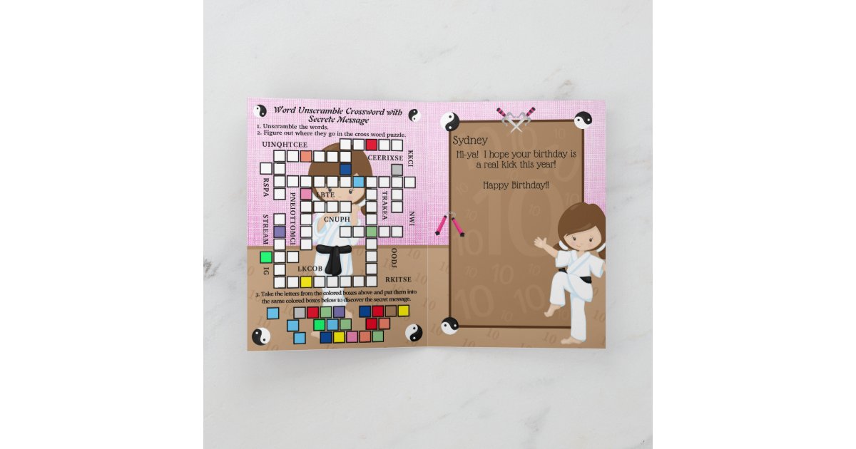 Amazing Girls Karate Secret Message Happy Birthday Card | Zazzle