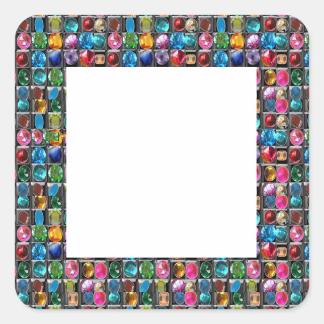 Amazing Grace: BORDER FRAME GEM PEARL JEWELS Square Sticker | Zazzle
