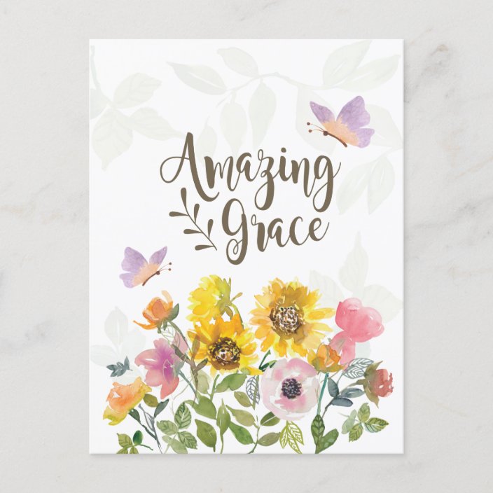 Amazing Grace Flowers and Butterflies Christian Postcard | Zazzle.com