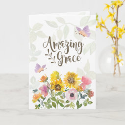 Amazing Grace Flowers and Butterflies Scripture Card | Zazzle