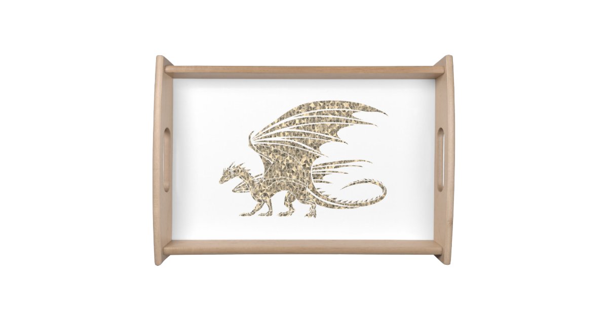 Amazing Mosaic Dragon Golden Serving Tray | Zazzle