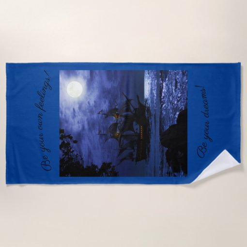 Amazing pirate old ship on a blue sea beach towel | Zazzle