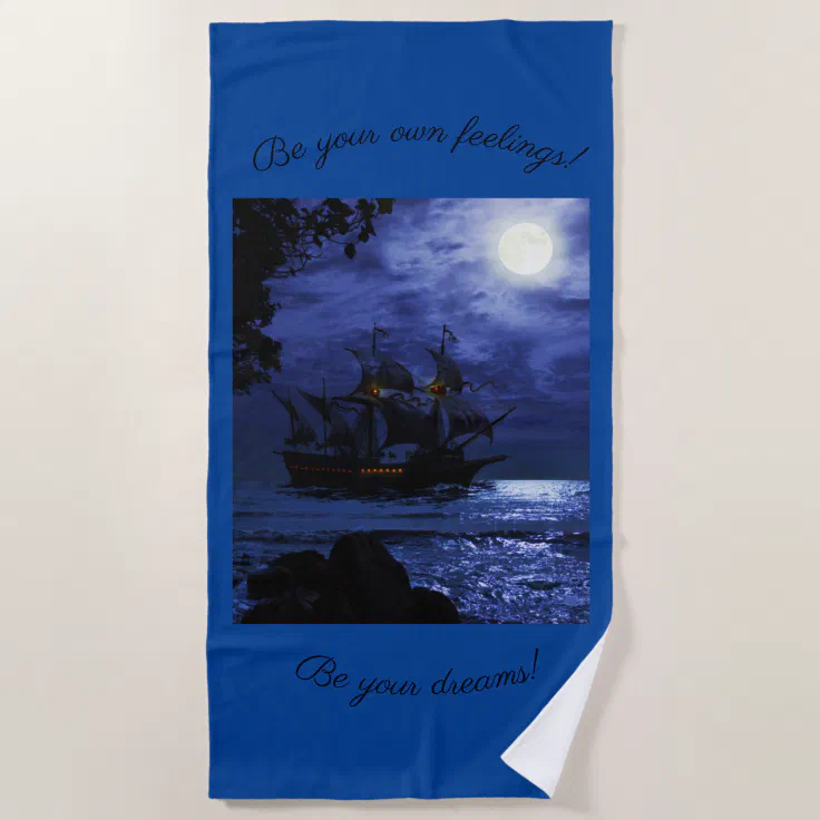Amazing pirate old ship on a blue sea beach towel | Zazzle