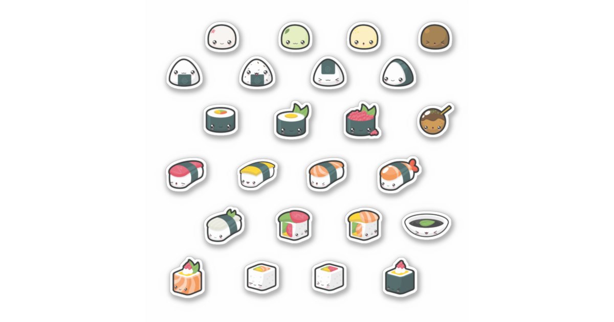 Amazingly Cute Kawaii Sushi Cartoons Sticker Zazzle