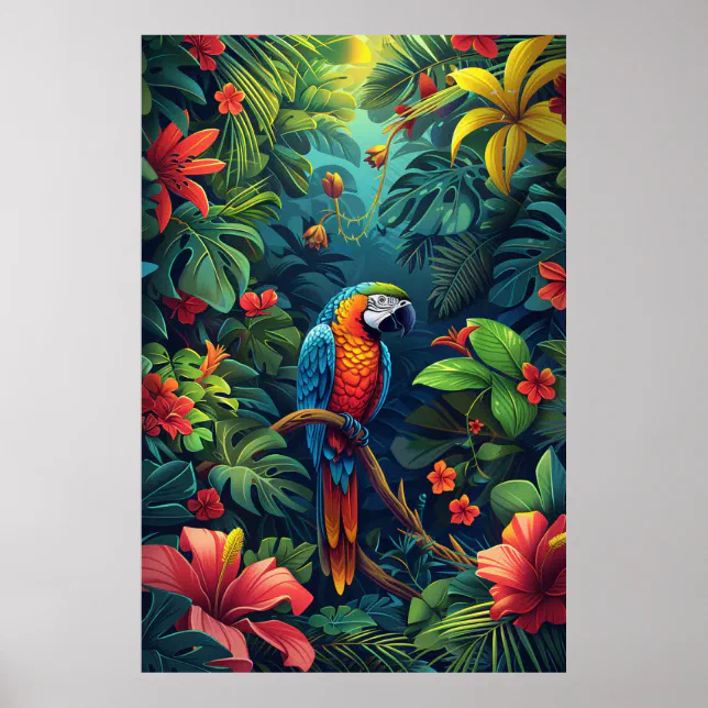 Amazonian Flora & Fauna: Vibrant Tile Pattern Poster | Zazzle