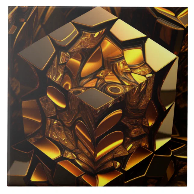 Amber and gold cube, 3D effect Ceramic Tile | Zazzle