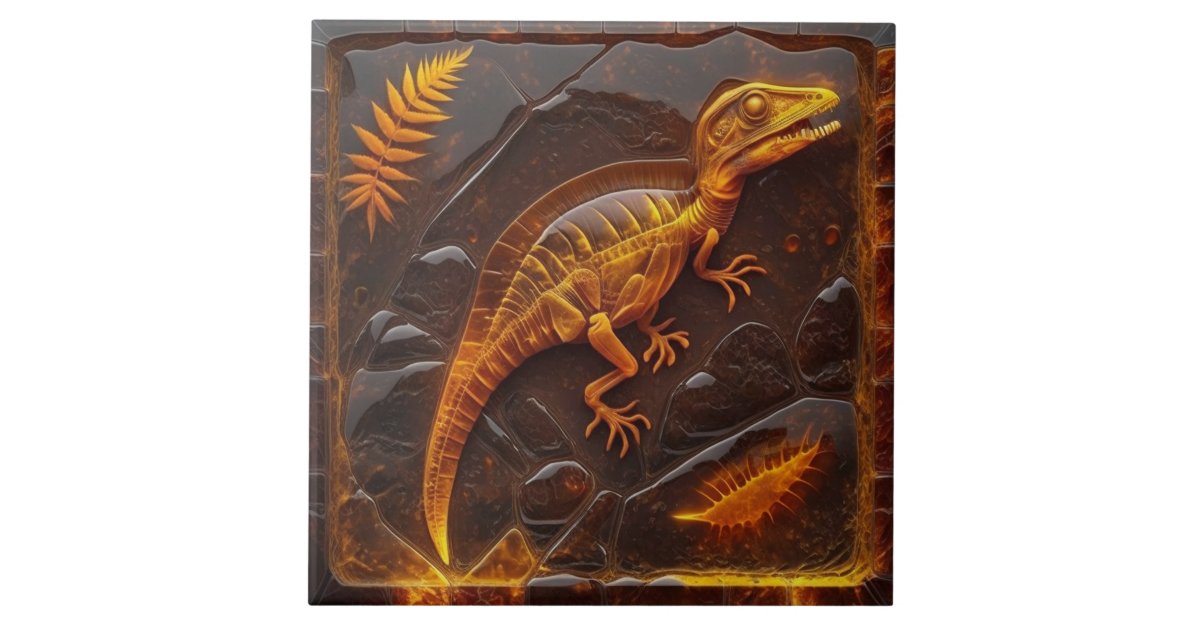 Amber Ceramic Dinosaur Fossil Tiles | Zazzle