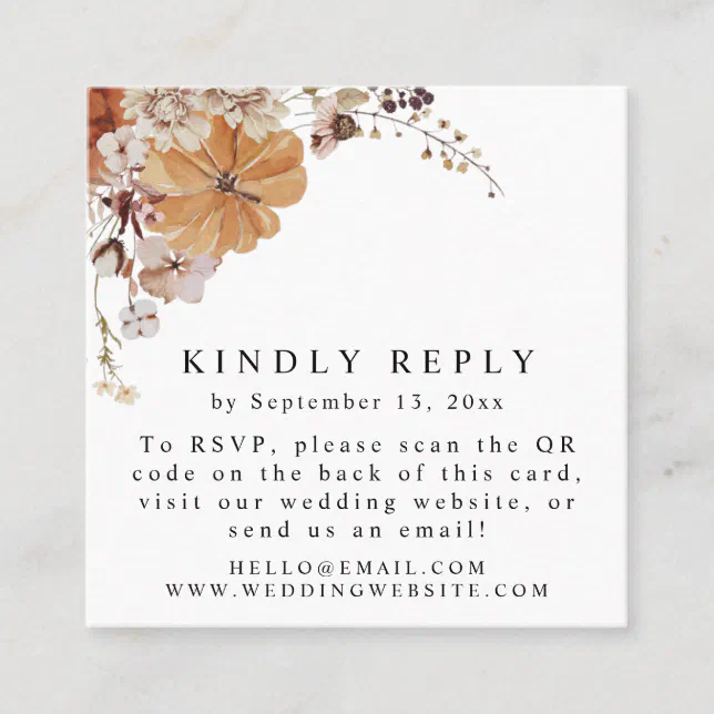 AMBER Fall Pumpkin Autumn QR Code RSVP Square Card | Zazzle