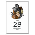 Amber Floral Owls Gothic Wedding Table Number | Zazzle
