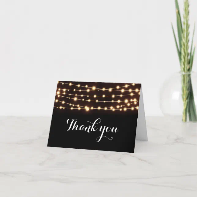 Amber Glow String Lights Elegant Wedding Fold Card | Zazzle
