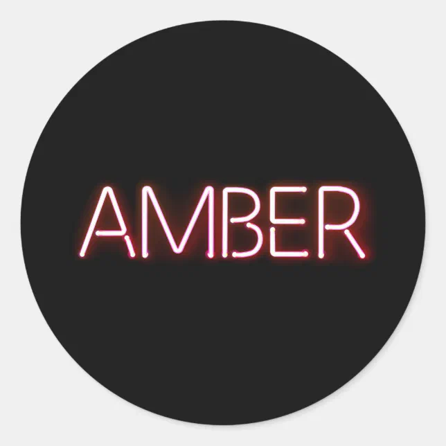 Amber name in glowing neon lights novelty classic round sticker | Zazzle