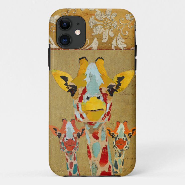 Amber Peeking Giraffes Gold Damask iPhone Case | Zazzle