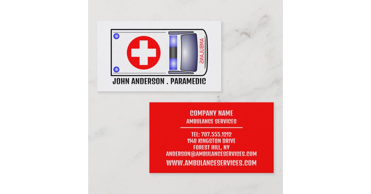 Ambulance Design, EMT, Paramedic Business Card | Zazzle