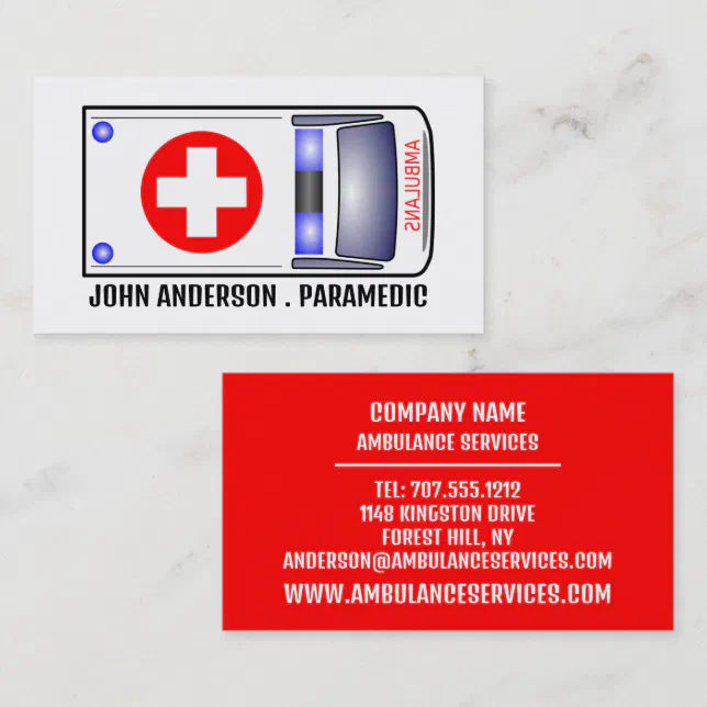 Ambulance Design, EMT, Paramedic Business Card | Zazzle