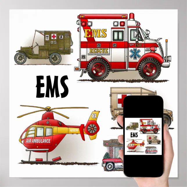Ambulance EMS Vehicles Poster | Zazzle