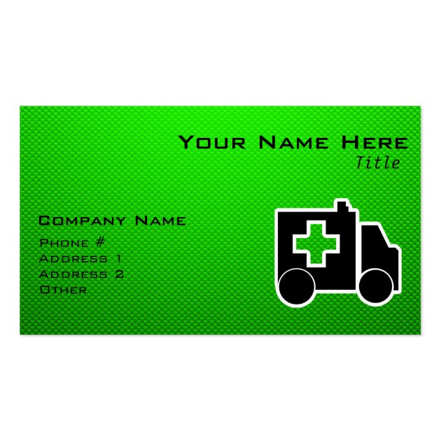 Ambulance; Green Business Card Templates