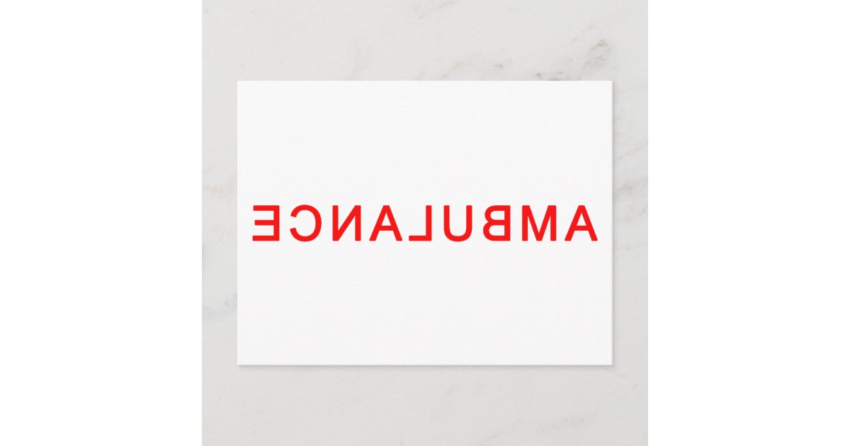 Ambulance Text Backwards Postcard | Zazzle