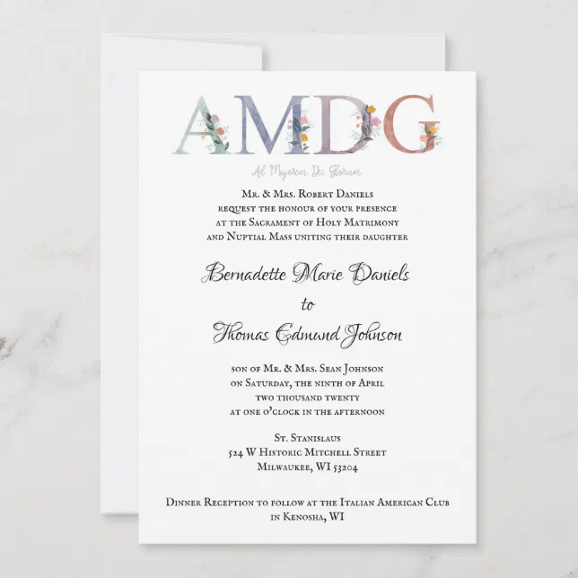 AMDG Catholic Wedding Invitation | Zazzle