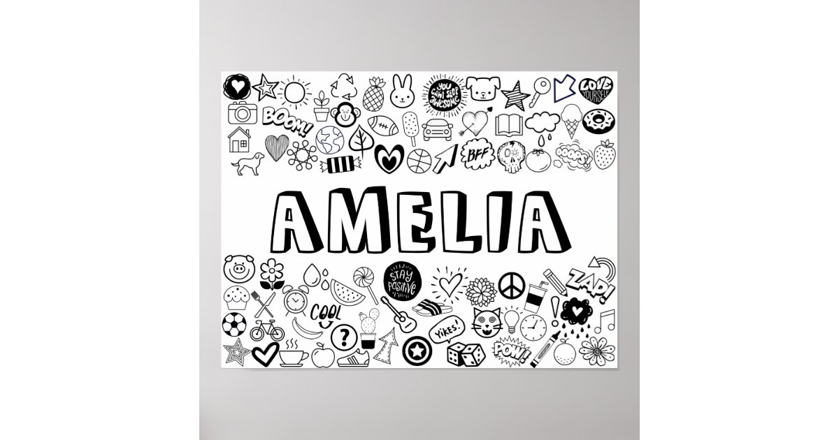 'AMELIA' Colour-it-Yourself Outline Design Poster | Zazzle
