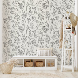 AMELIA Floral Boho Botanical Flower Cream and Gray Wallpaper | Zazzle