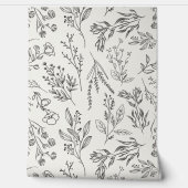 AMELIA Floral Boho Botanical Flower Cream and Gray Wallpaper | Zazzle