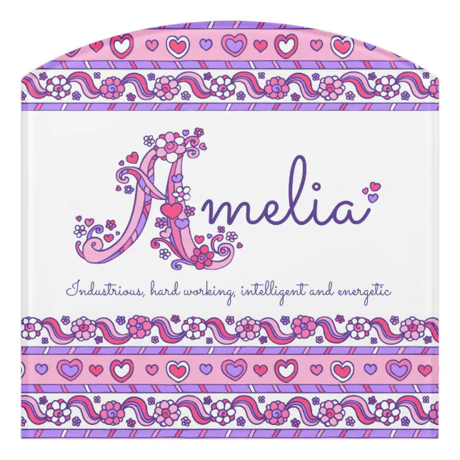 Amelia name pink girls personalized door sign | Zazzle