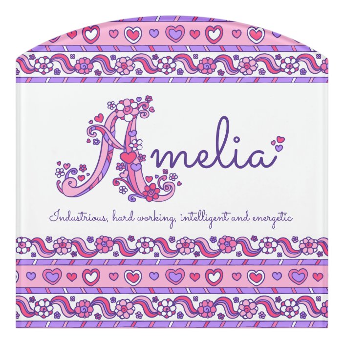 Amelia name pink girls personalized door sign | Zazzle.com