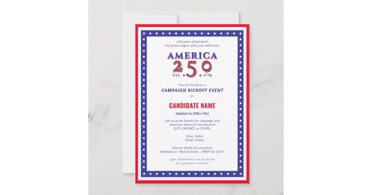 America 250 Political Candidate Campaign Kickoff Invitation | Zazzle
