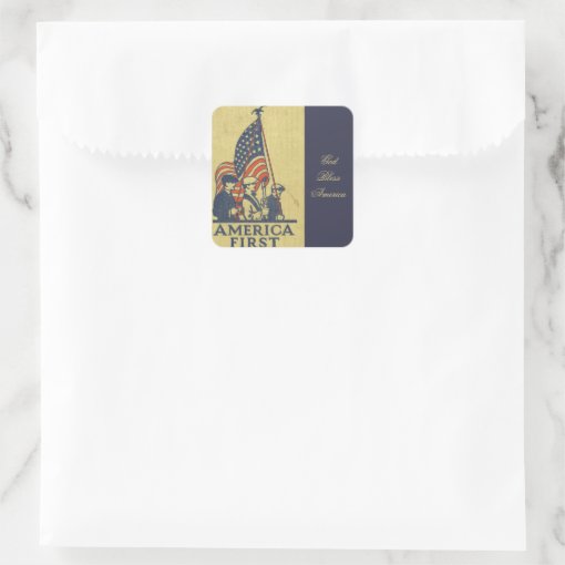 America First Patriots American Flag Vintage Text Square Sticker | Zazzle