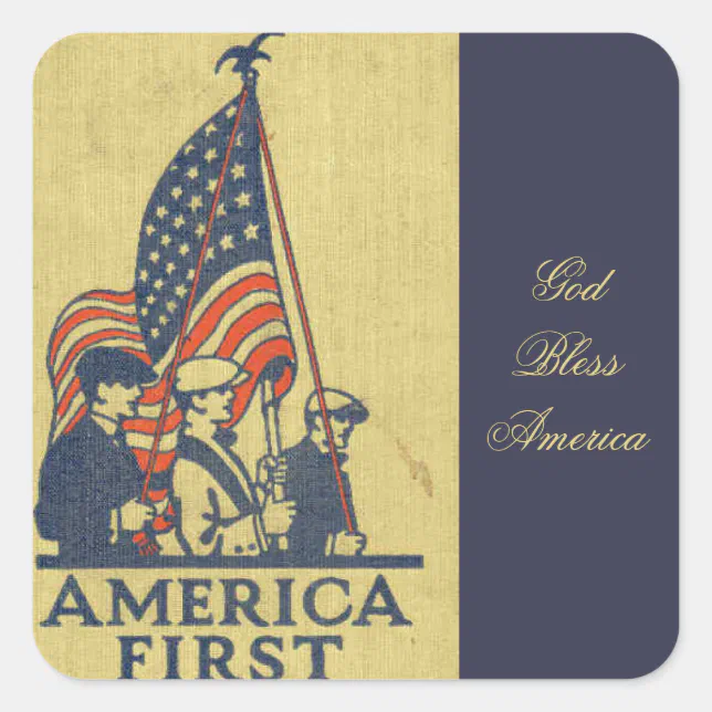 America First Patriots American Flag Vintage Text Square Sticker | Zazzle