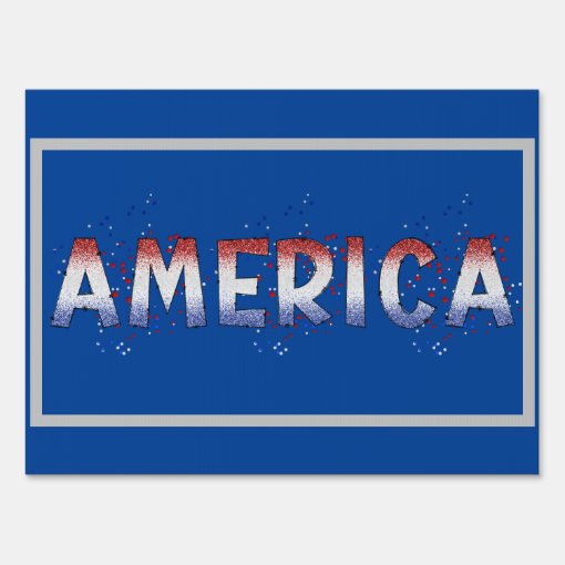America Patriotic Shimmer Word Art Sign | Zazzle