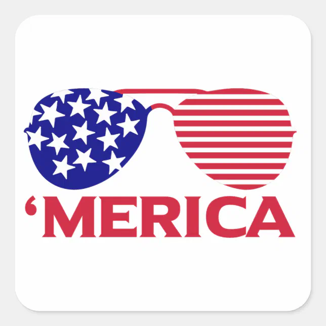 America Red White Blue Sunglasses Square Sticker | Zazzle