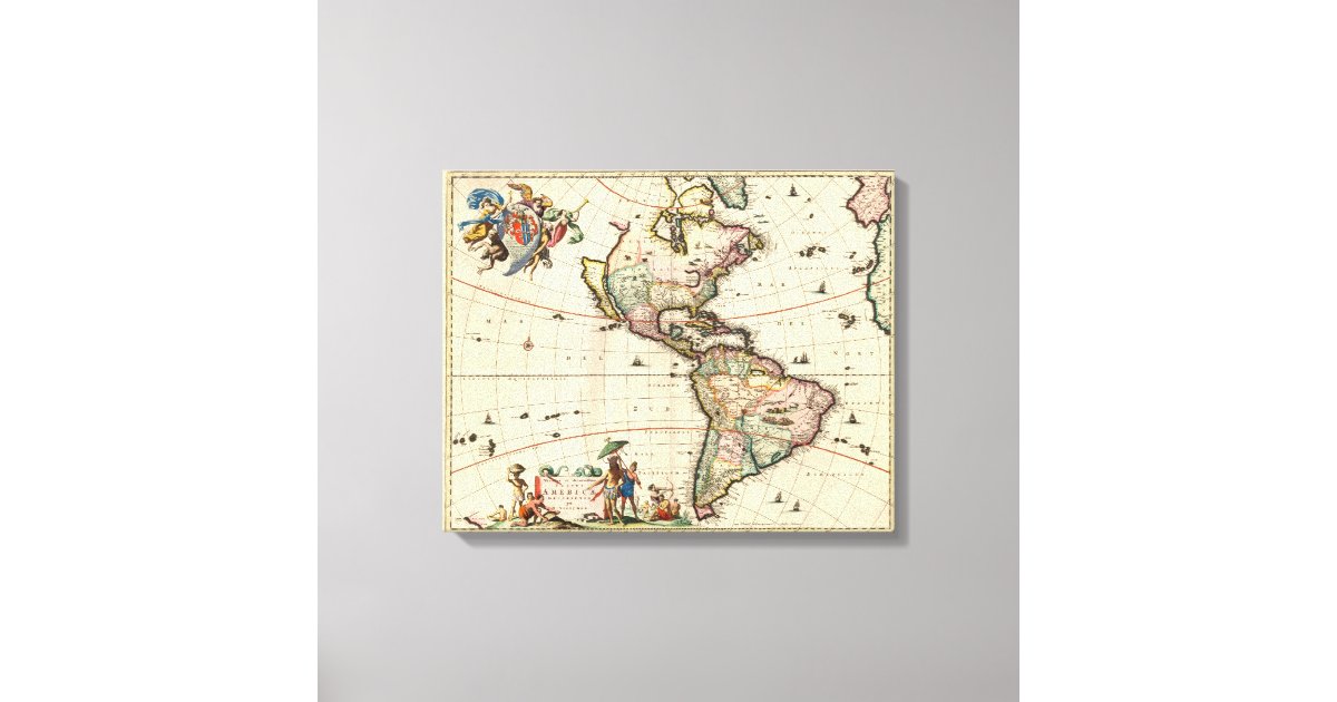 America vintage Map 1670 wrapped canvas | Zazzle