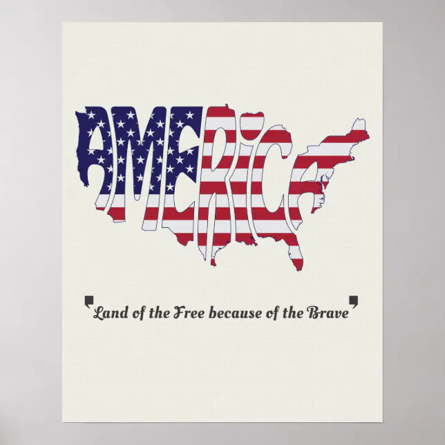 America Word Art Map Shape and Quote Poster | Zazzle