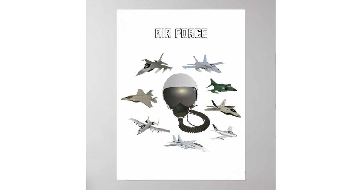 American Air Force Pilot Helmet with Airplanes Poster | Zazzle