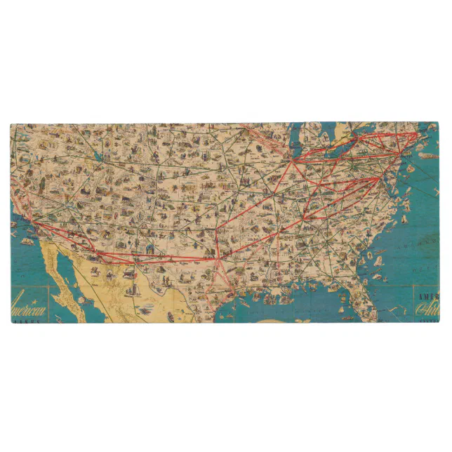 American Airlines system map Wood USB Flash Drive | Zazzle