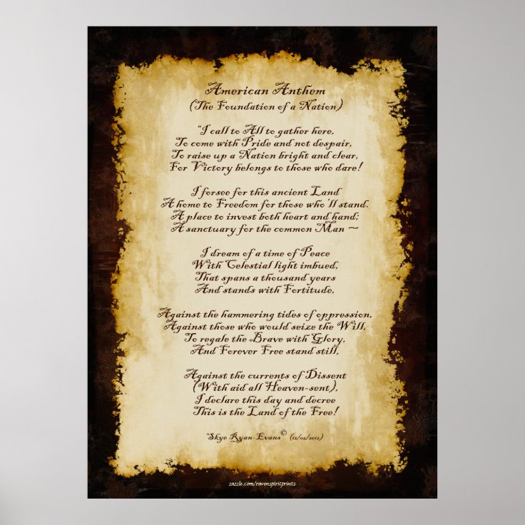 American Anthem Patriotic Original Poem Poster | Zazzle