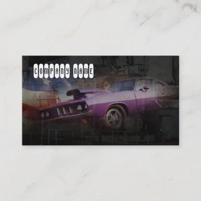 American automotive classic pink muscle car business card | Zazzle