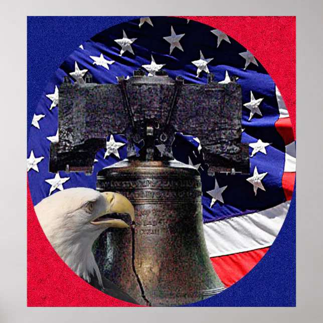 American Bald Eagle, Bell and Flag Poster | Zazzle
