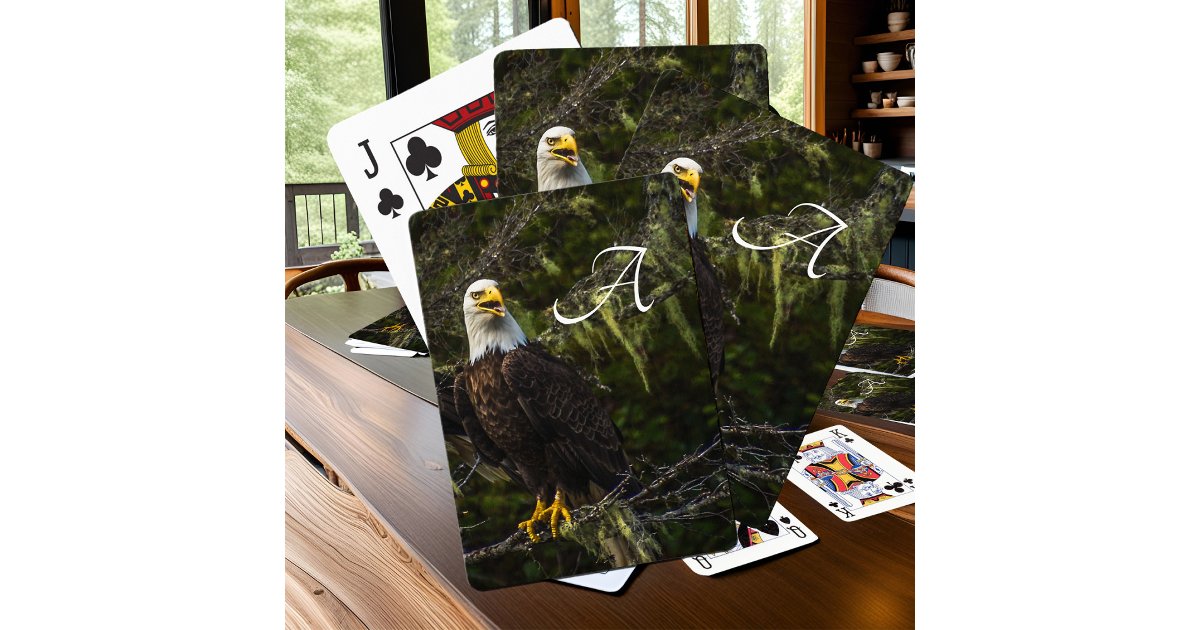 American Bald Eagle Monogram Alaska Wildlife Bird Poker Cards | Zazzle