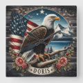 American Bald Eagle Perched by Mountain Lake Square Wall Clock | Zazzle